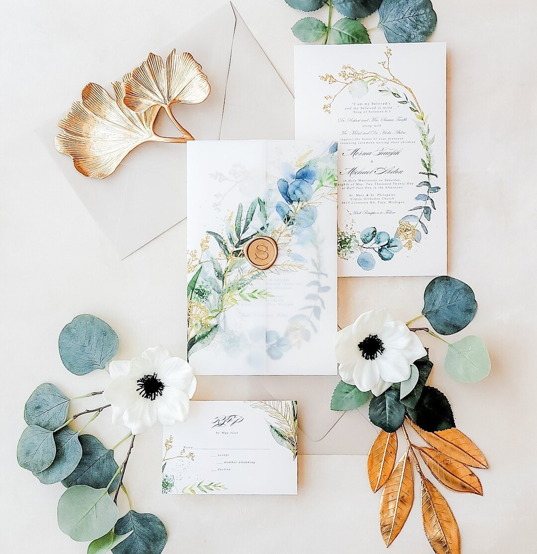 Greenery Wedding Invitation, Vellum Wedding Invitations, Elegant ...