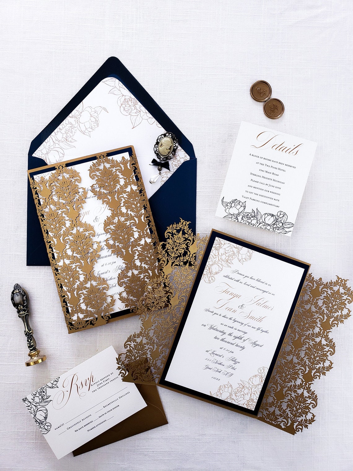 Damask Wedding Invitation Luxury Wedding Invitation Laser | Etsy