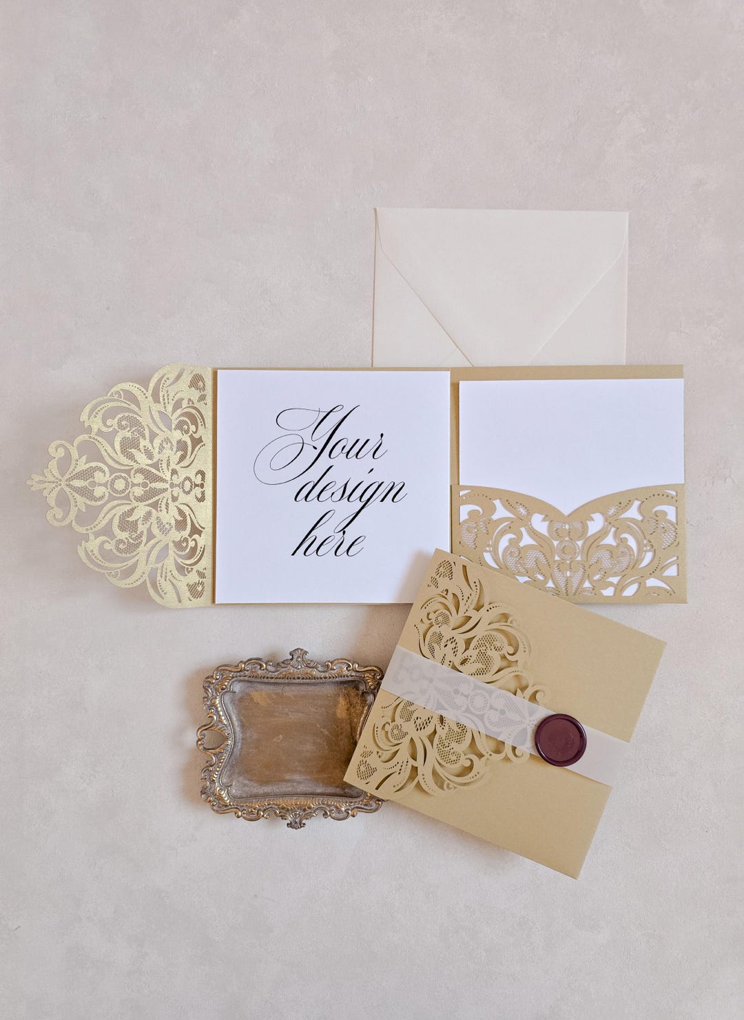 Gold Laser Cut Pocket Folder Invitation Kit | Elegant Gold Invitations ...