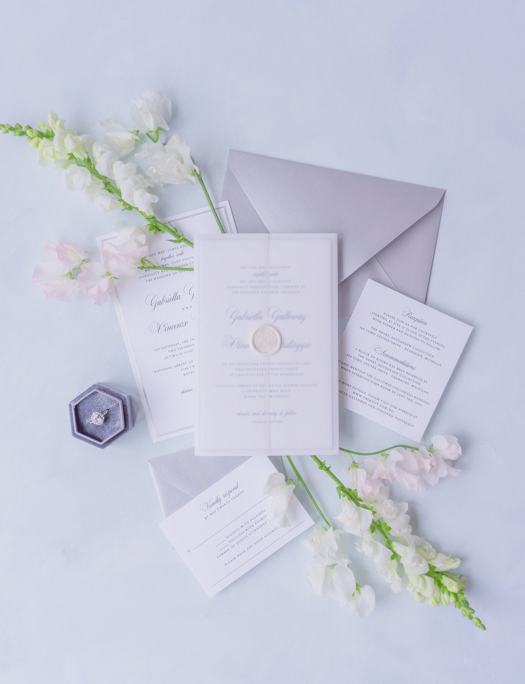 Invitation Design Vellum, Invitation With Vellum and Wax Seal, Simple ...