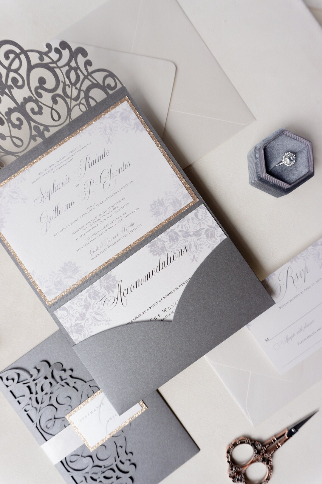 Elegant Laser Cut Pocket Folder Wedding Invitation – Luxury Wedding ...