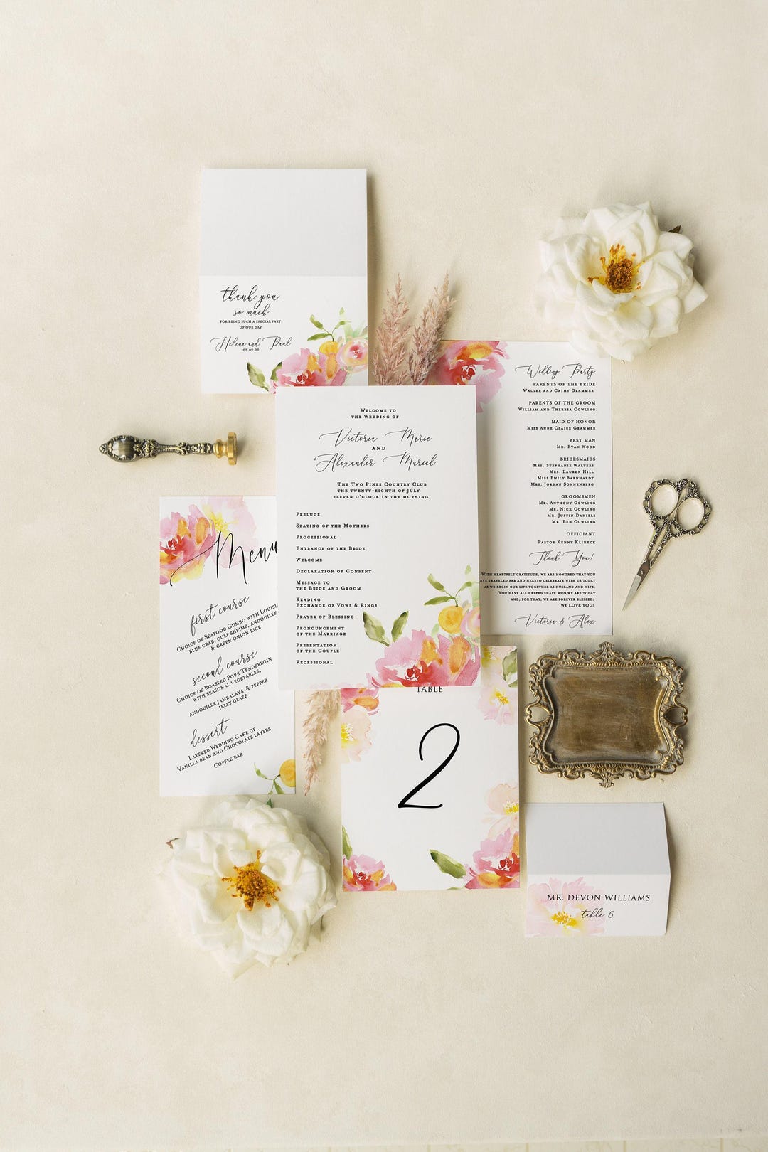 Colorful Wedding Program, Bright Floral Ceremony Program, Elegant ...