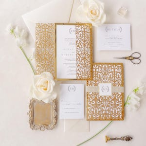 Elegant Wedding Invitation, Wedding Invitation Set Gold Foil, Laser Cut ...