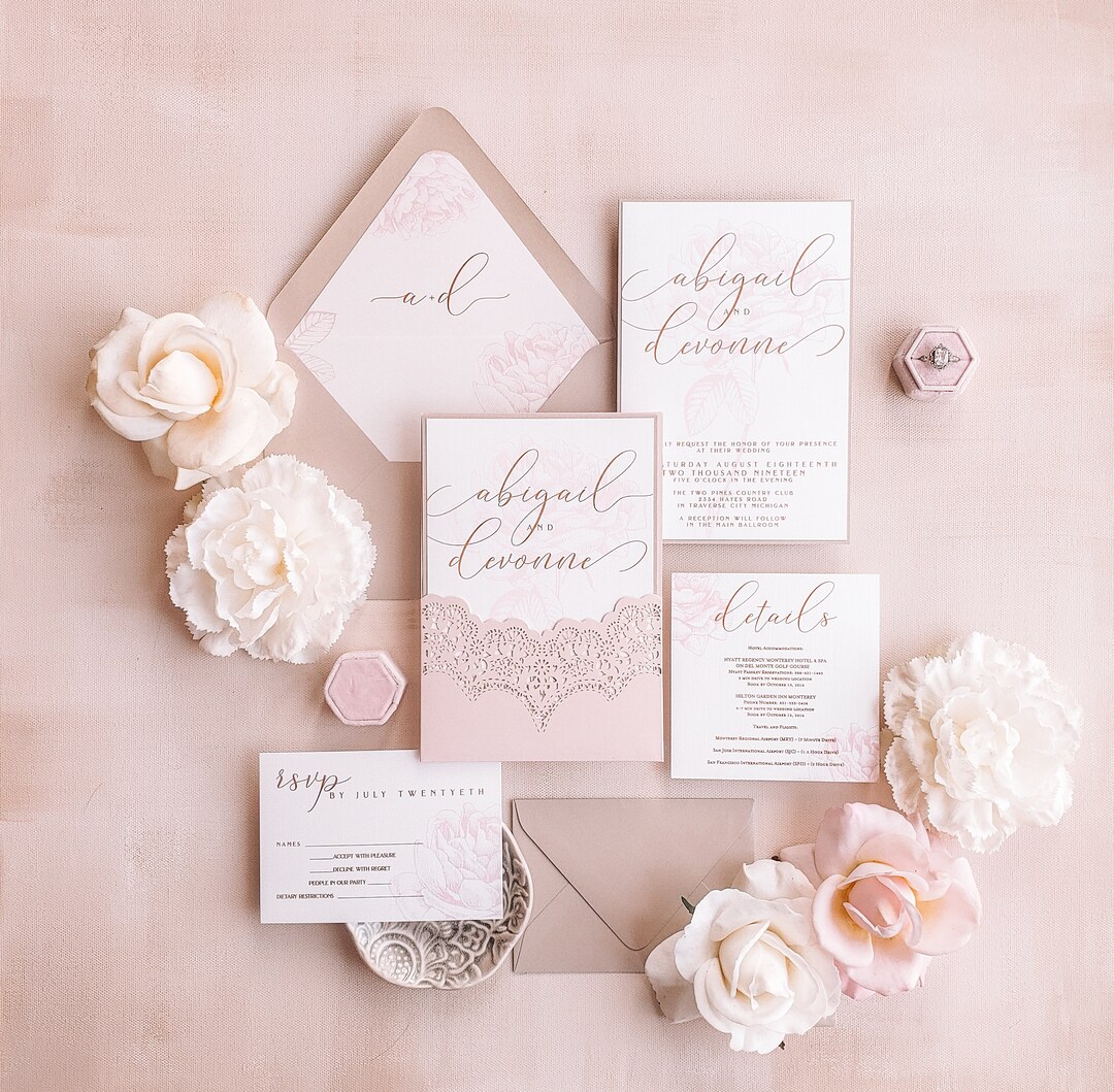 Laser Cut Wedding Invitation, Floral Wedding Invitation, Rustic Wedding ...