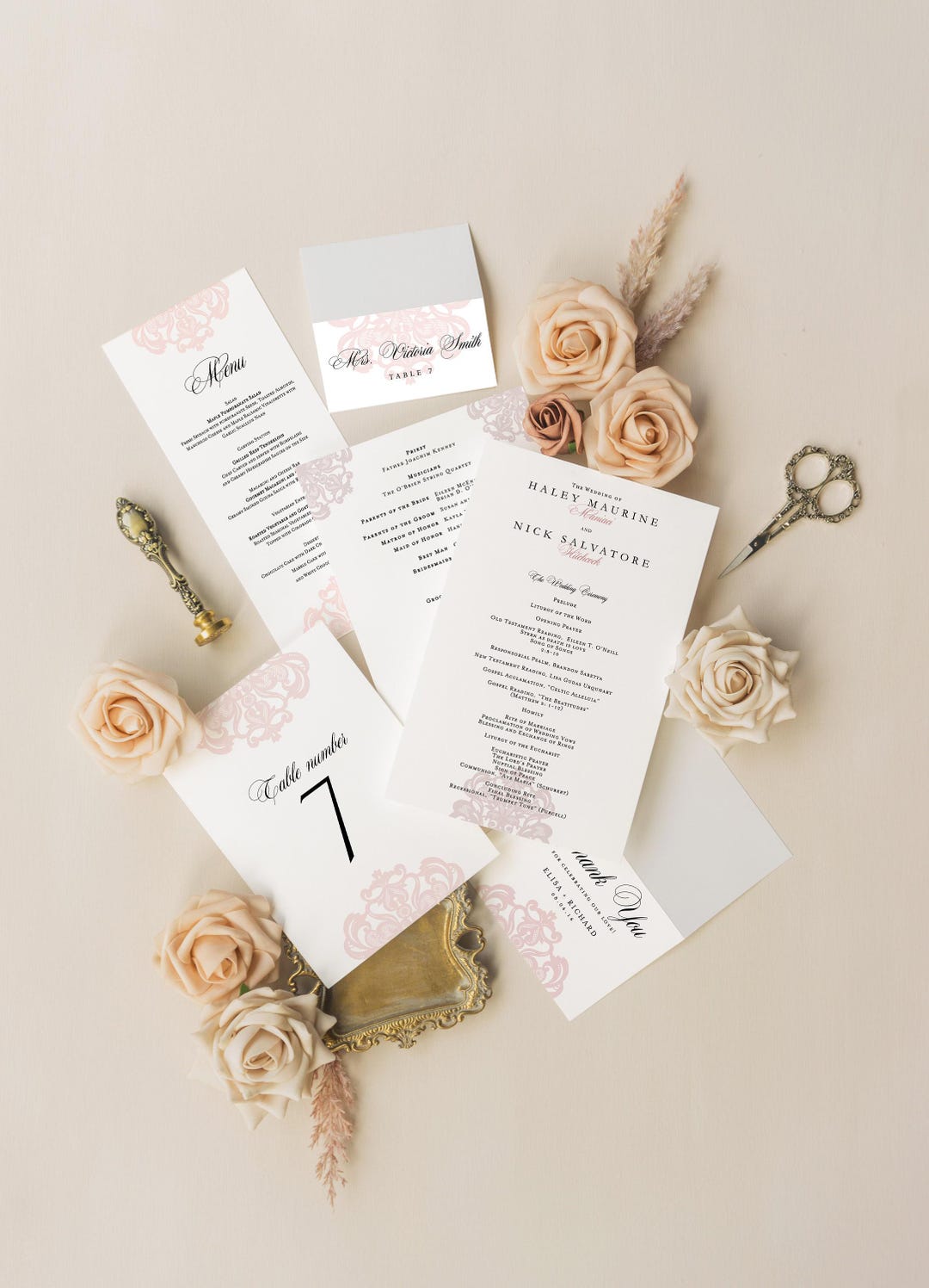 Lace Wedding Program, Blush Ceremony Program, Simple Elegant Wedding Program - Ely Design Day-of ...