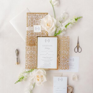 Elegant Wedding Invitation, Wedding Invitation Set Gold Foil, Laser Cut ...
