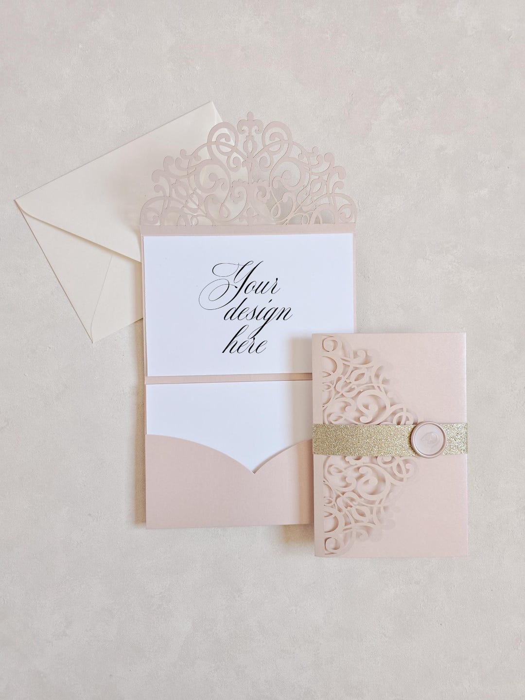 Blush Ornate Pocket Folder Invitation Kit | Elegant Invitations for ...
