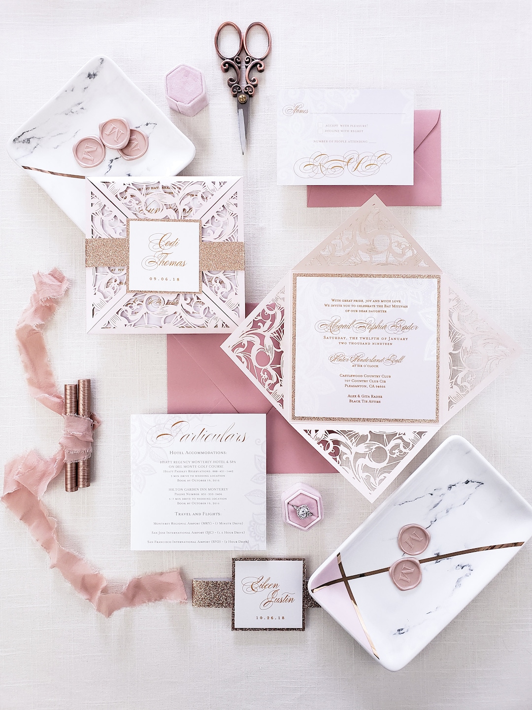 Elegant Wedding Invitation Dusty Rose and Gold Wedding - Etsy