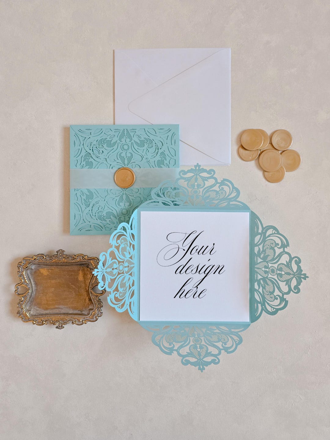 Turquoise Laser Cut Gate Invitation Kit | Elegant DIY Invitations for ...