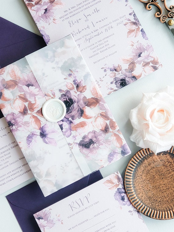 Purple Rustic Wedding Invitations