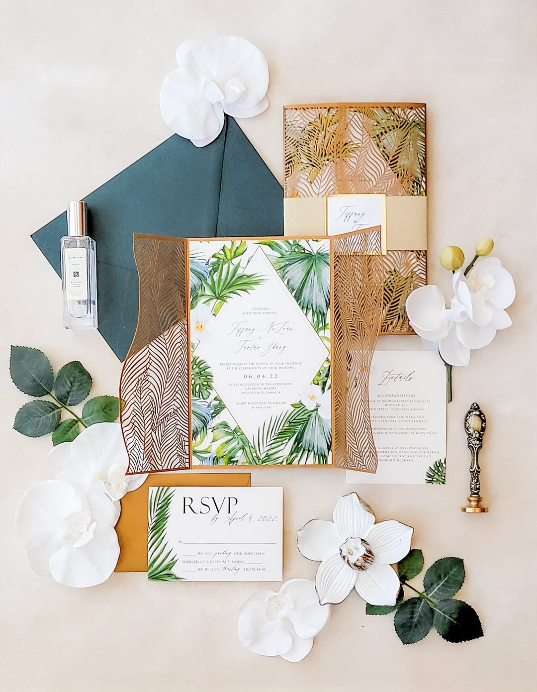 Destination Wedding Invitation, Luxury Wedding Invitations, Tropical ...