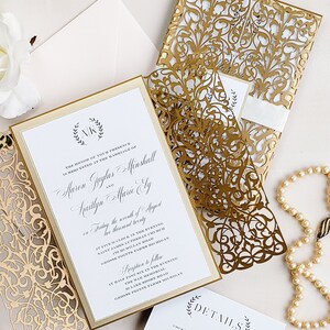 Elegant Wedding Invitation, Wedding Invitation Set Gold Foil, Laser Cut ...