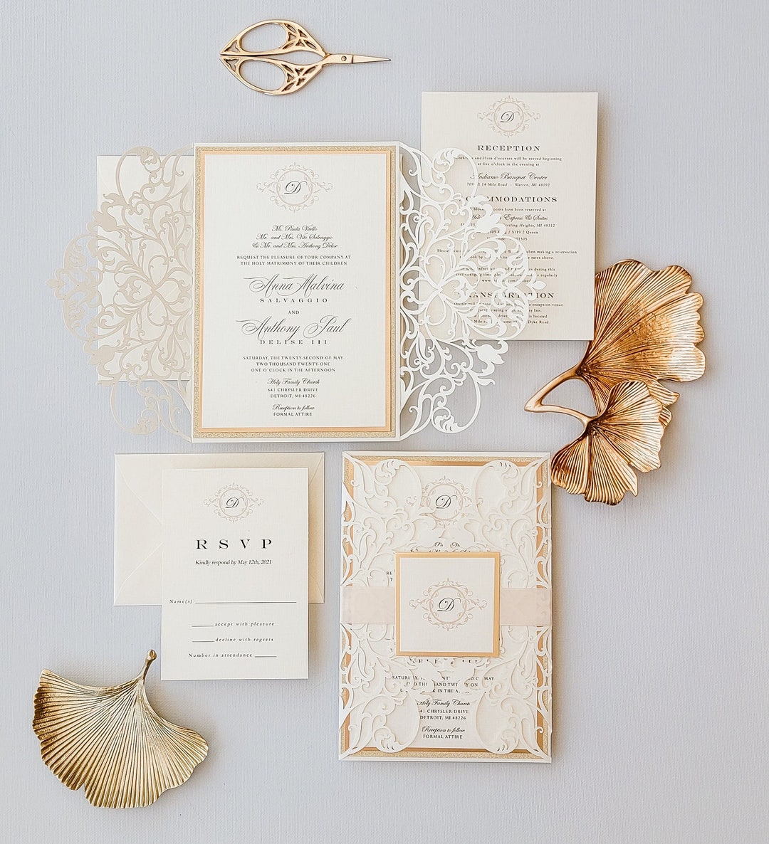 Elegant Wedding Invitation, Laser Cut Wedding Invitation, Custom ...