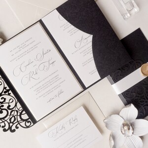 Black Pocket Invitation Laser Cut Wedding, Black Laser Cut Pocket ...