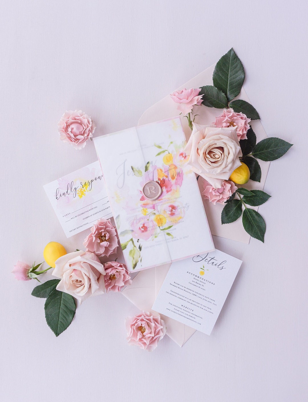 Bright Wedding Invitation, Vellum Wedding Invitations, Summer Wedding ...