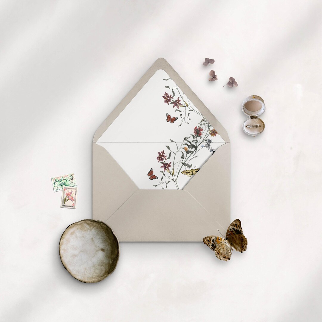 Rustic Taupe A7 Envelopes With Custom Wildflower Liner – Address ...