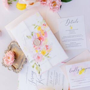 Pink Wedding Invitation, Summer Wedding Invitation, Bright Vellum ...