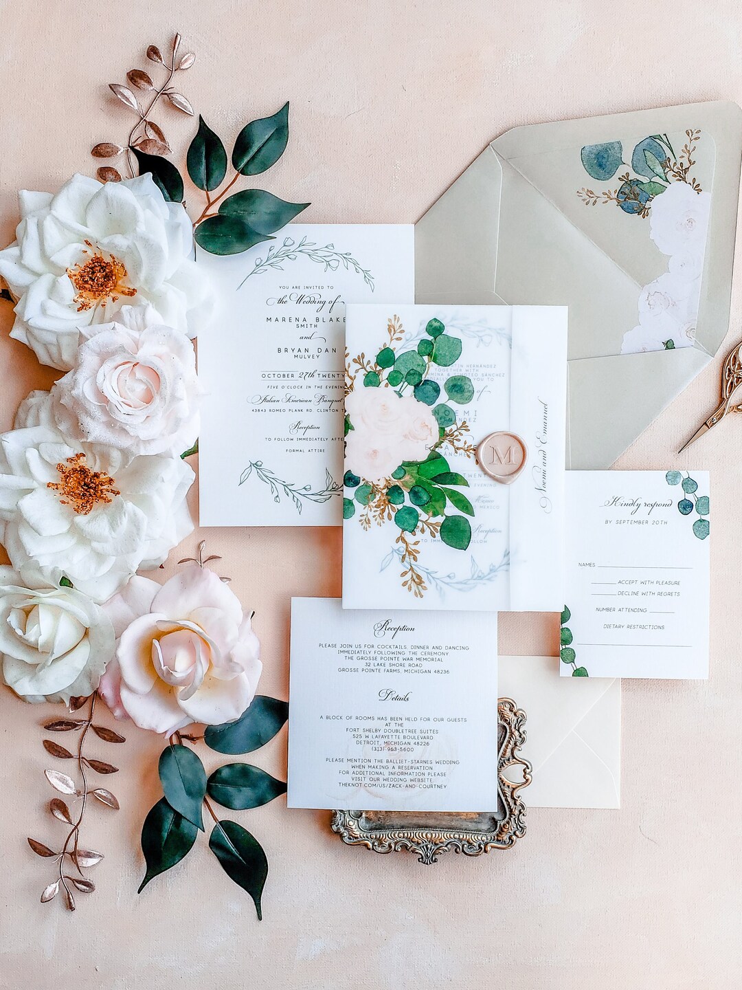 Floral Wedding Invitation Suite Vellum Wrap, Wedding Invitations Floral ...