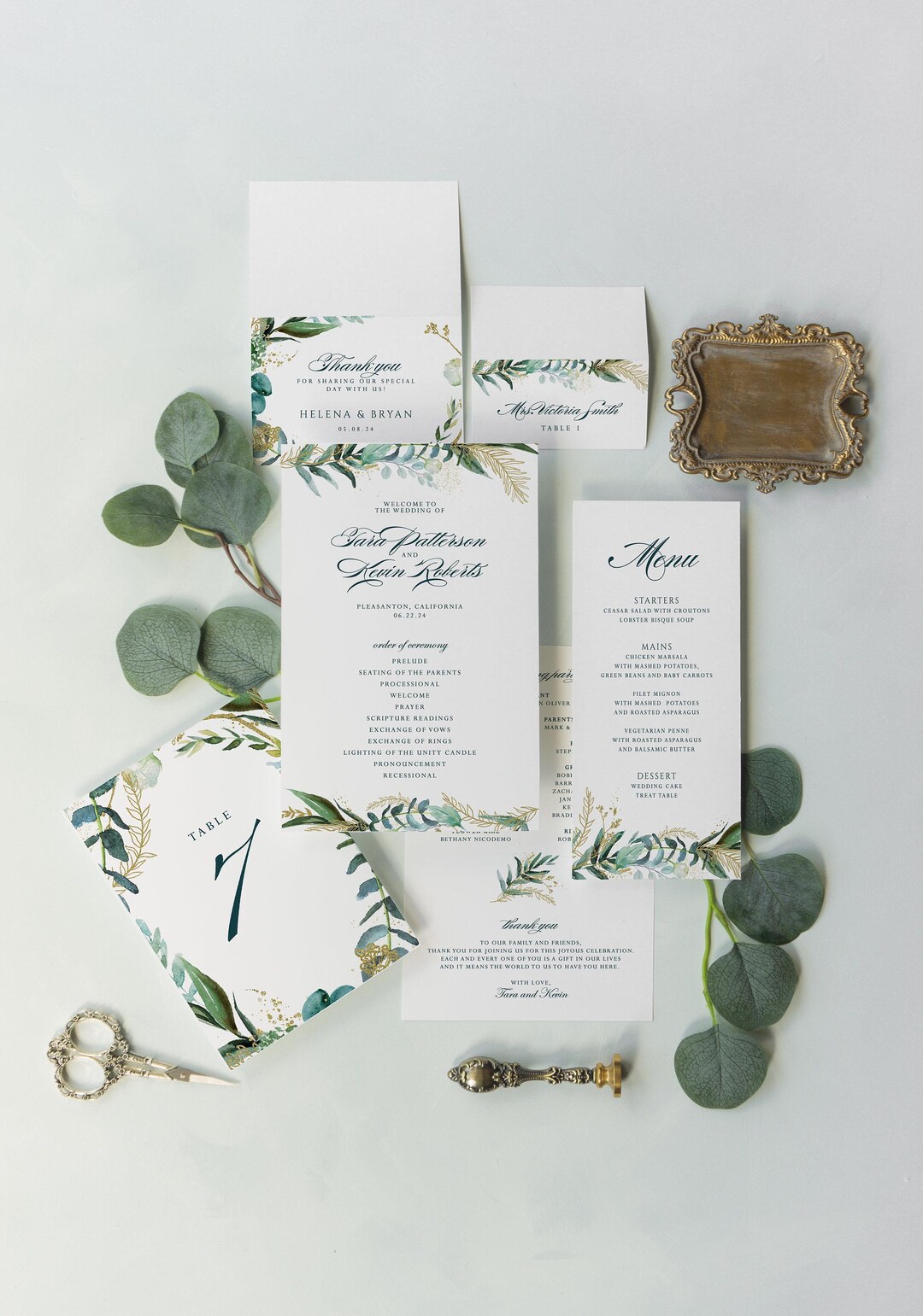 Gold and Greenery Wedding Day Items, Floral Reception Items, Greenery ...