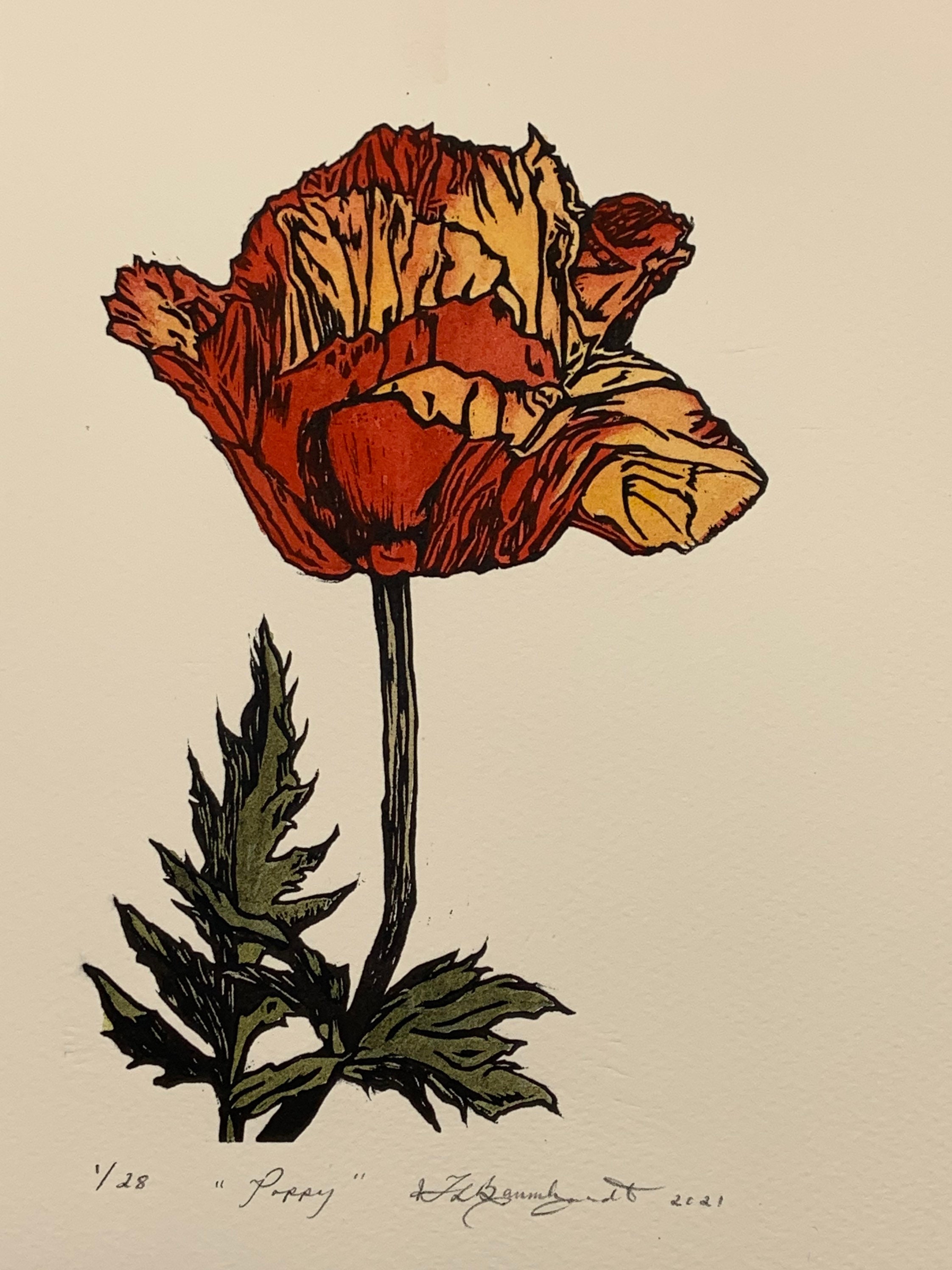 Poppy Woodcut Limited Edition, Hand-coloured Print - Etsy