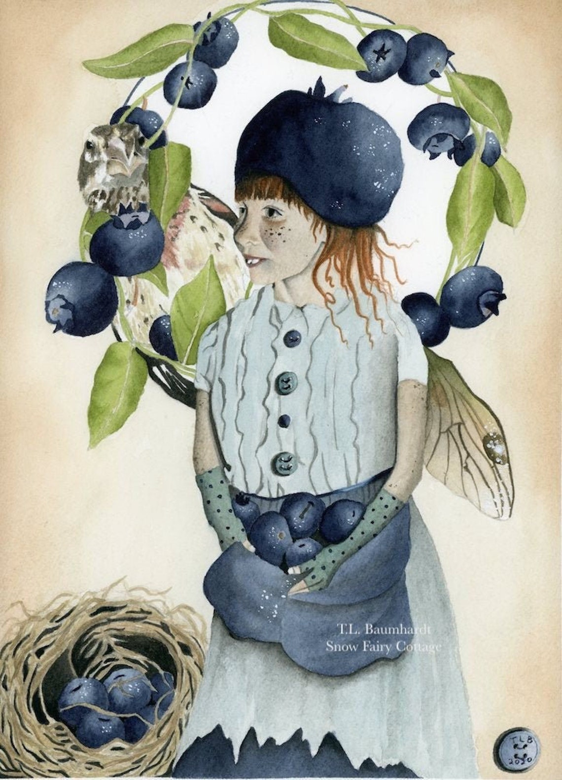 Blueberry Sparkle Fairy Art Print reproduction, Matted, 5 X 7 Inches - Etsy