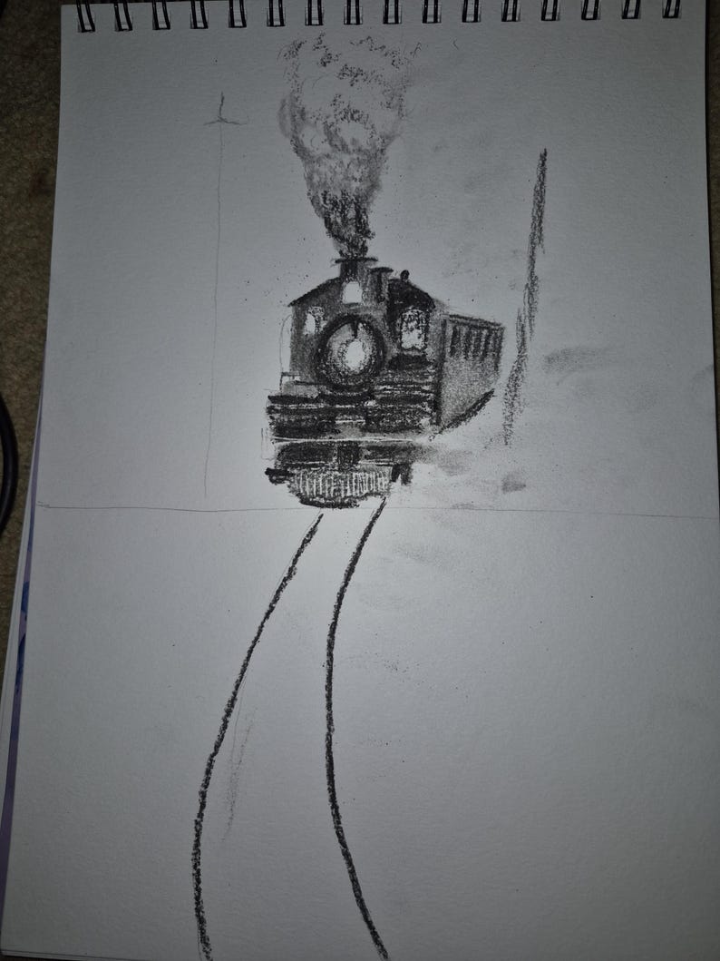 Charcoal Drawing of Train in Snow Landscape Wall Art Home Decor - Etsy