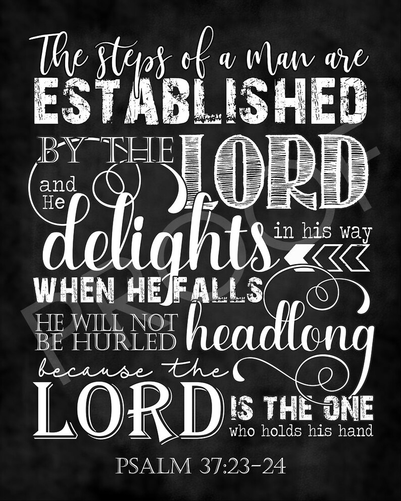 Scripture Art - Psalm 37:23-24 ~ Chalkboard Style - Etsy