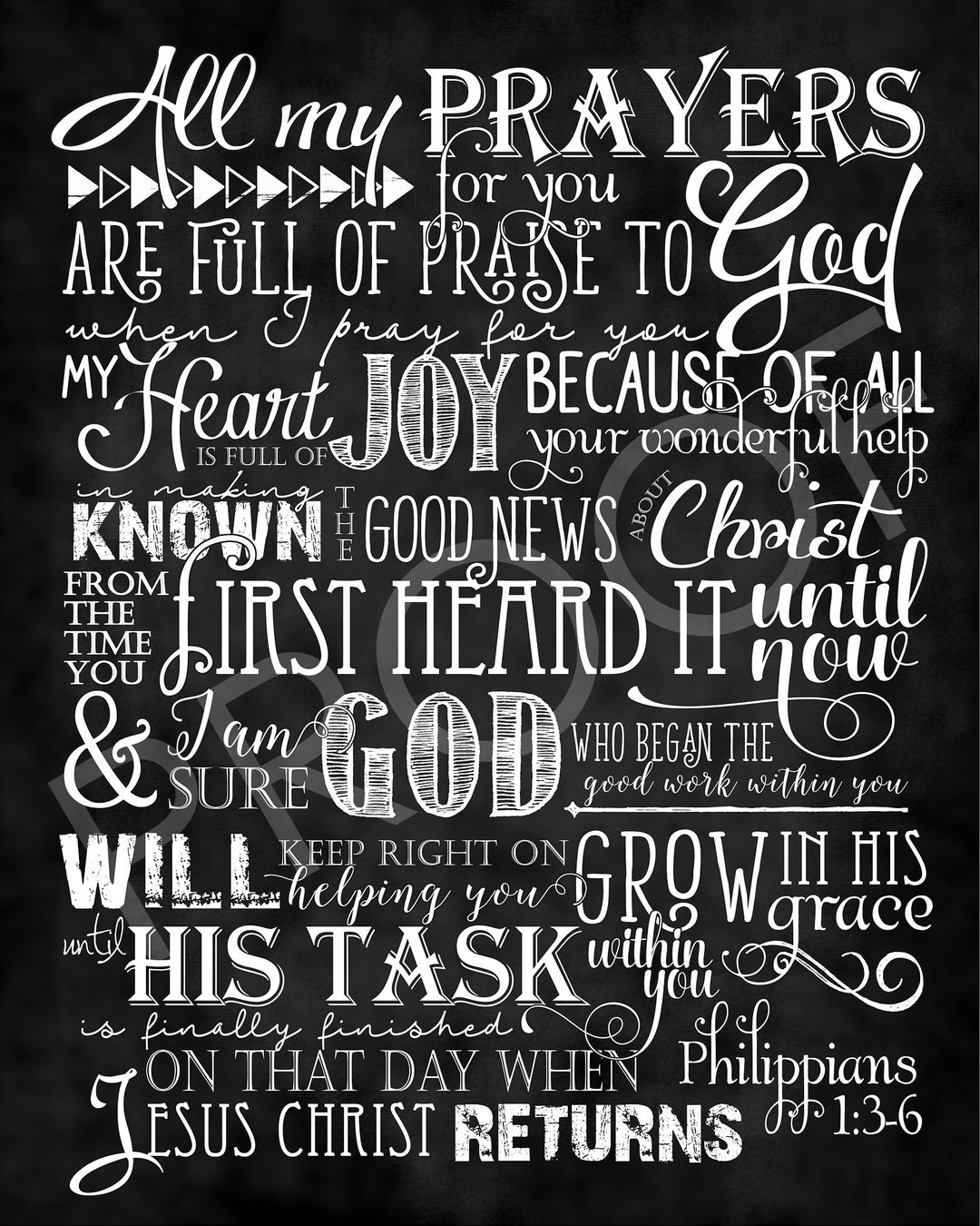 Scripture Art - Philippians 1:3-6 (TLB) ~ Chalkboard Style - Etsy