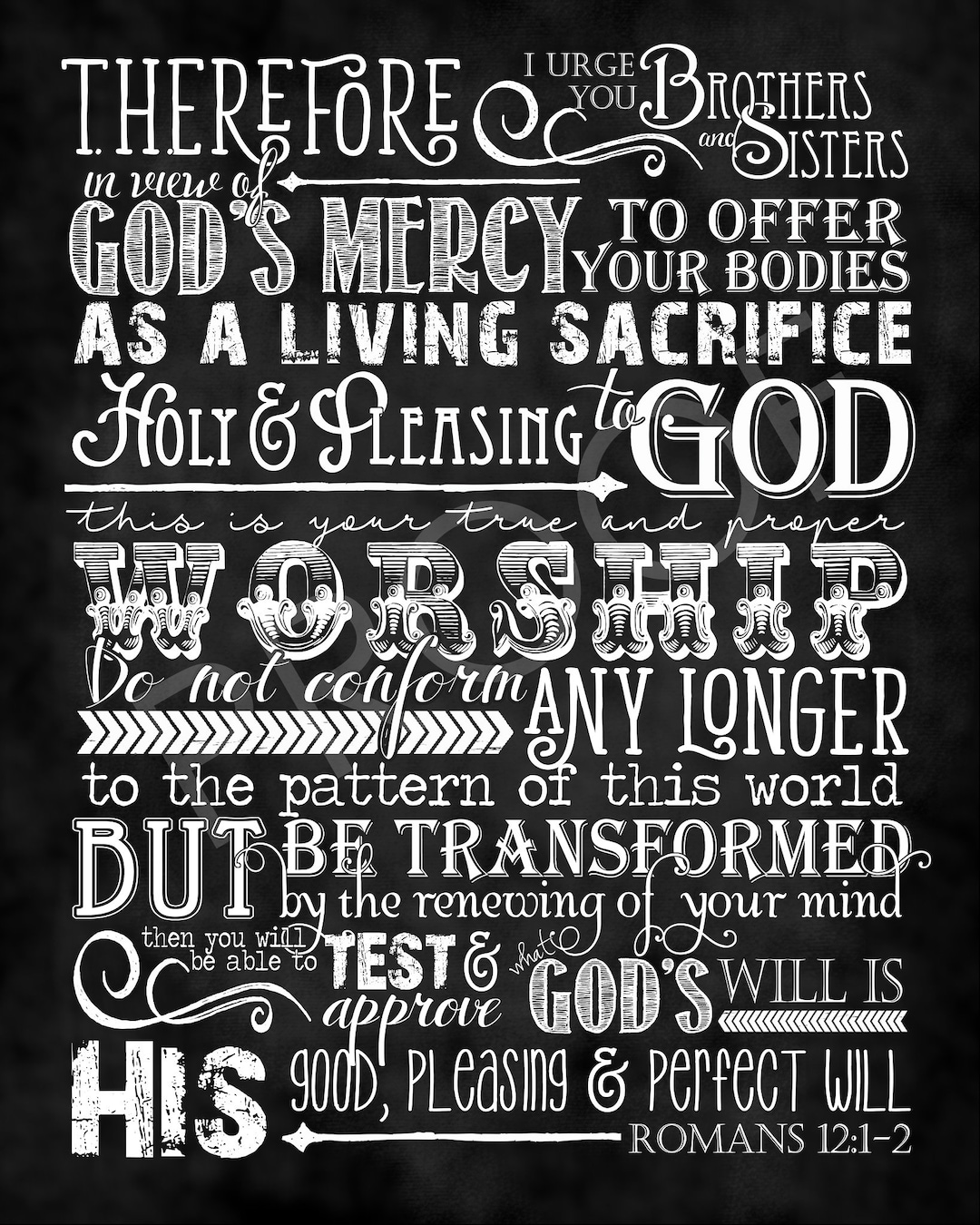 Scripture Art - Romans 12:1-2 ~ Chalkboard Style - Etsy