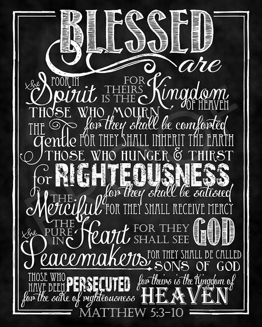 Scripture Art - Matthew 5:3-10 ~ Chalkboard Style - Etsy
