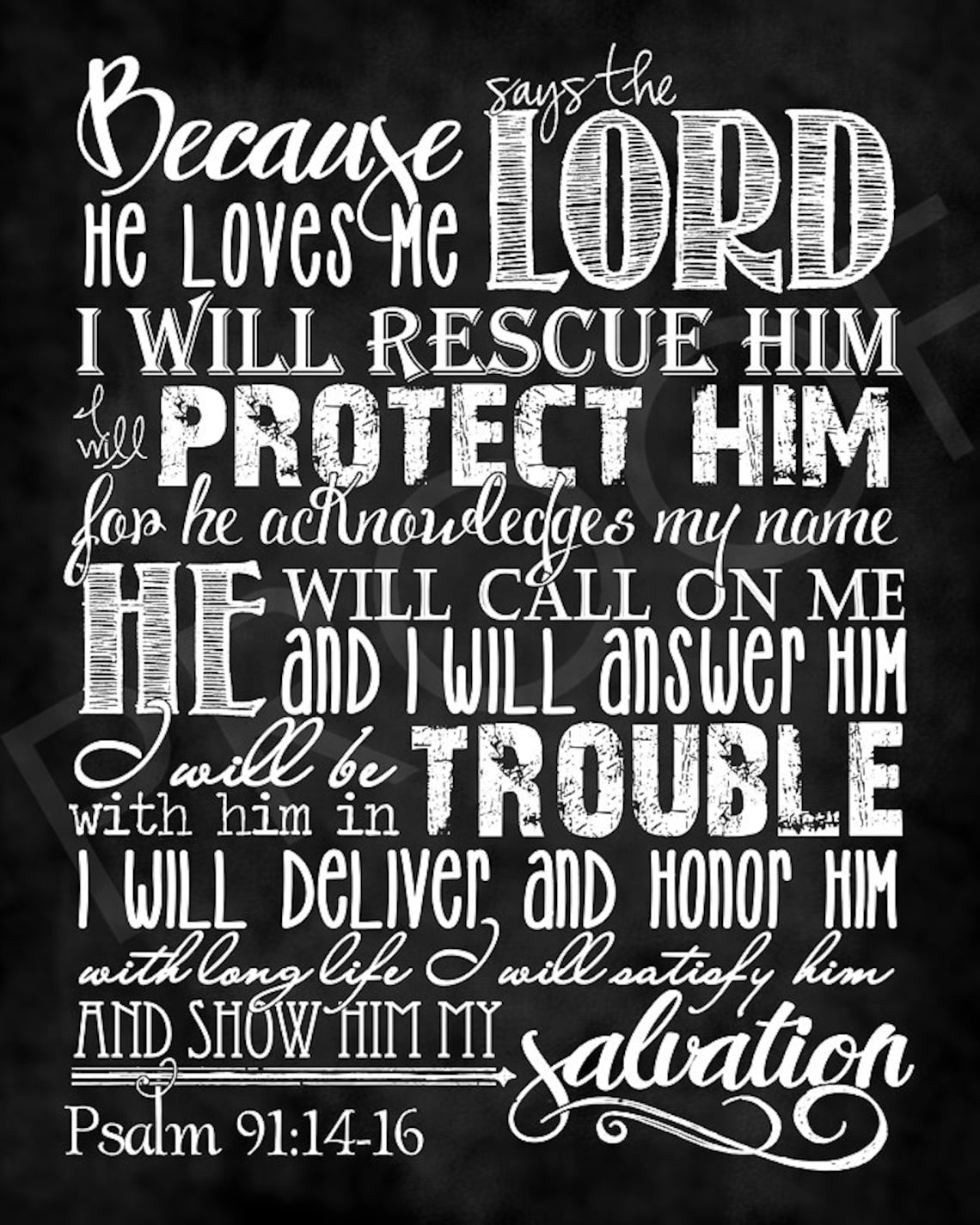 Scripture Art Psalm 91:14-16 Chalkboard Style | Etsy