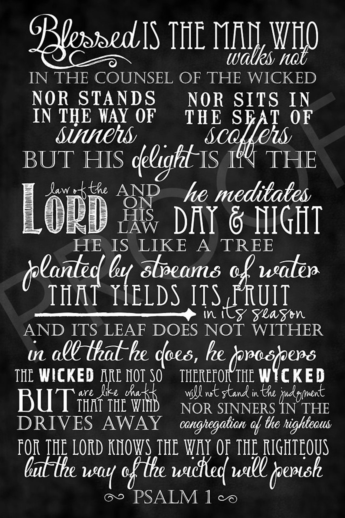 Scripture Art Psalm 1 Chalkboard Style long Format - Etsy