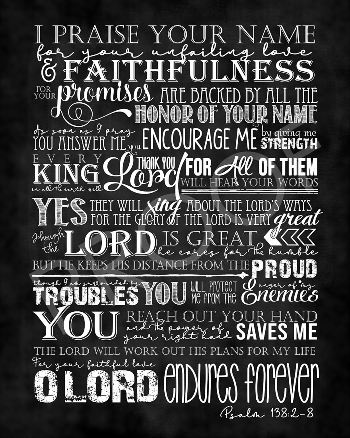 Scripture Art Psalm 138:2-8 Chalkboard Style - Etsy