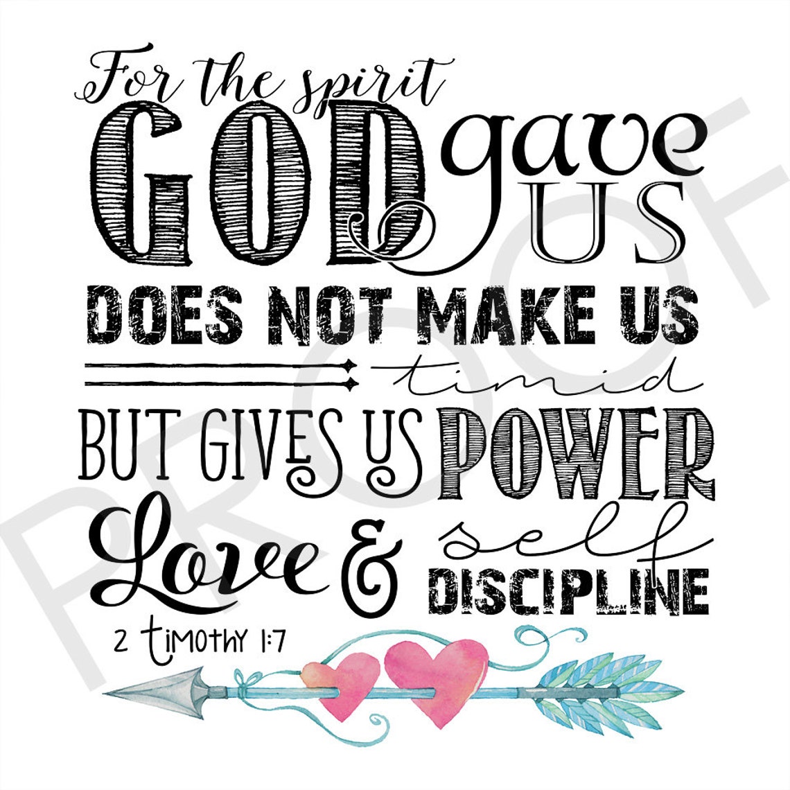 Scripture Art 2 Timothy 1:7 Watercolor square Format - Etsy