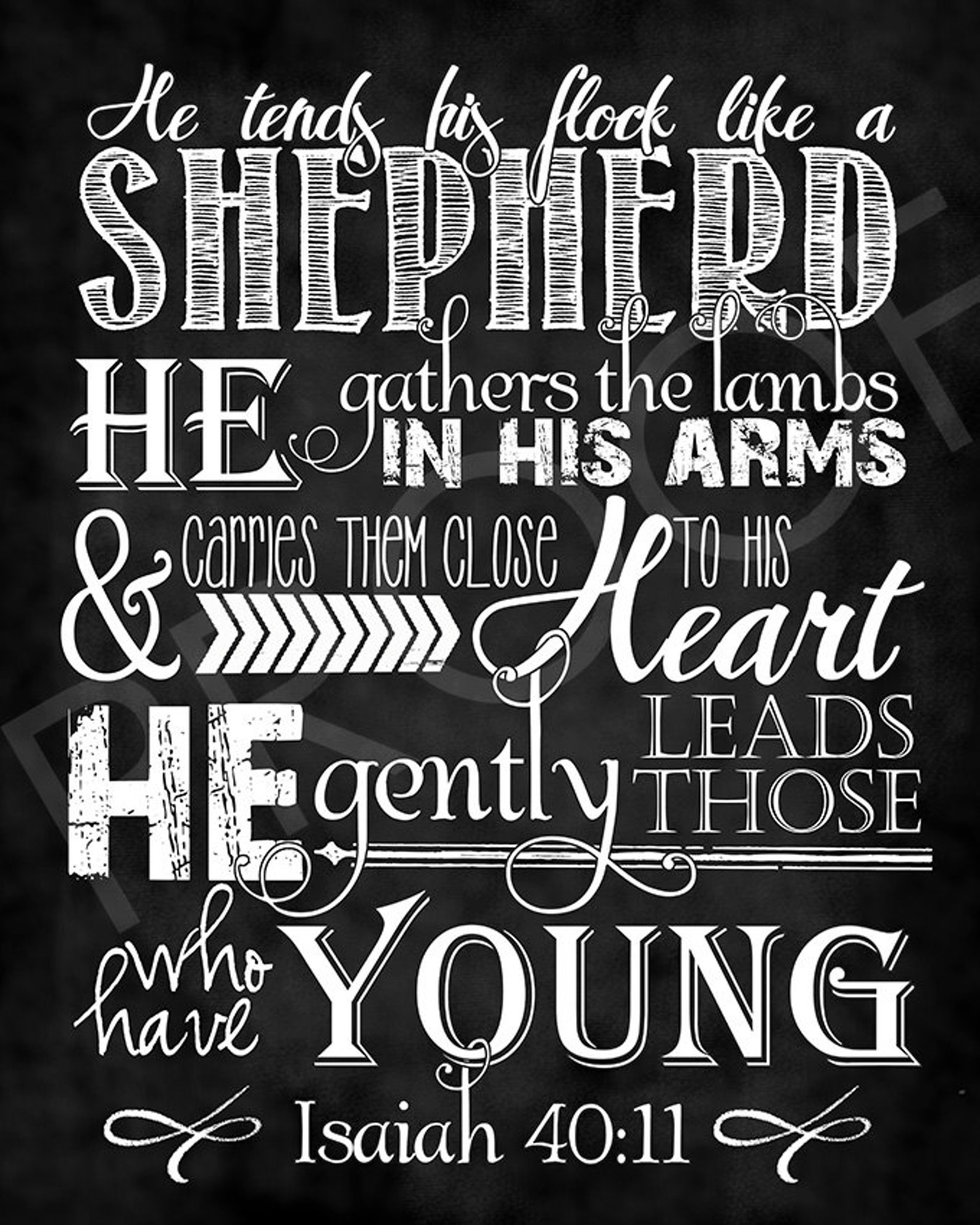 Scripture Art Isaiah 40:11 Chalkboard Style - Etsy