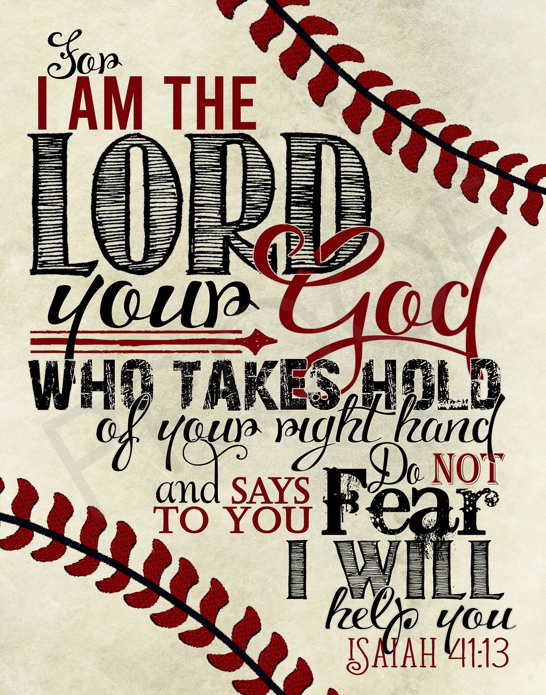 Scripture Art - Isaiah 41:13 ~ Baseball - Etsy