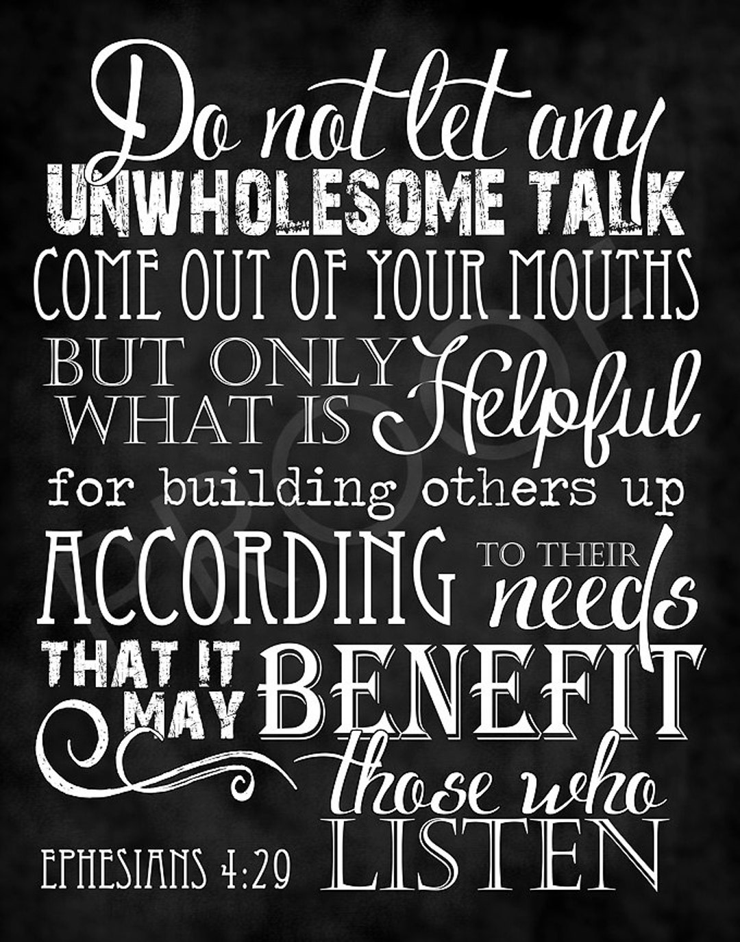 Scripture Art - Ephesians 4:29 ~ Chalkboard Style - Etsy