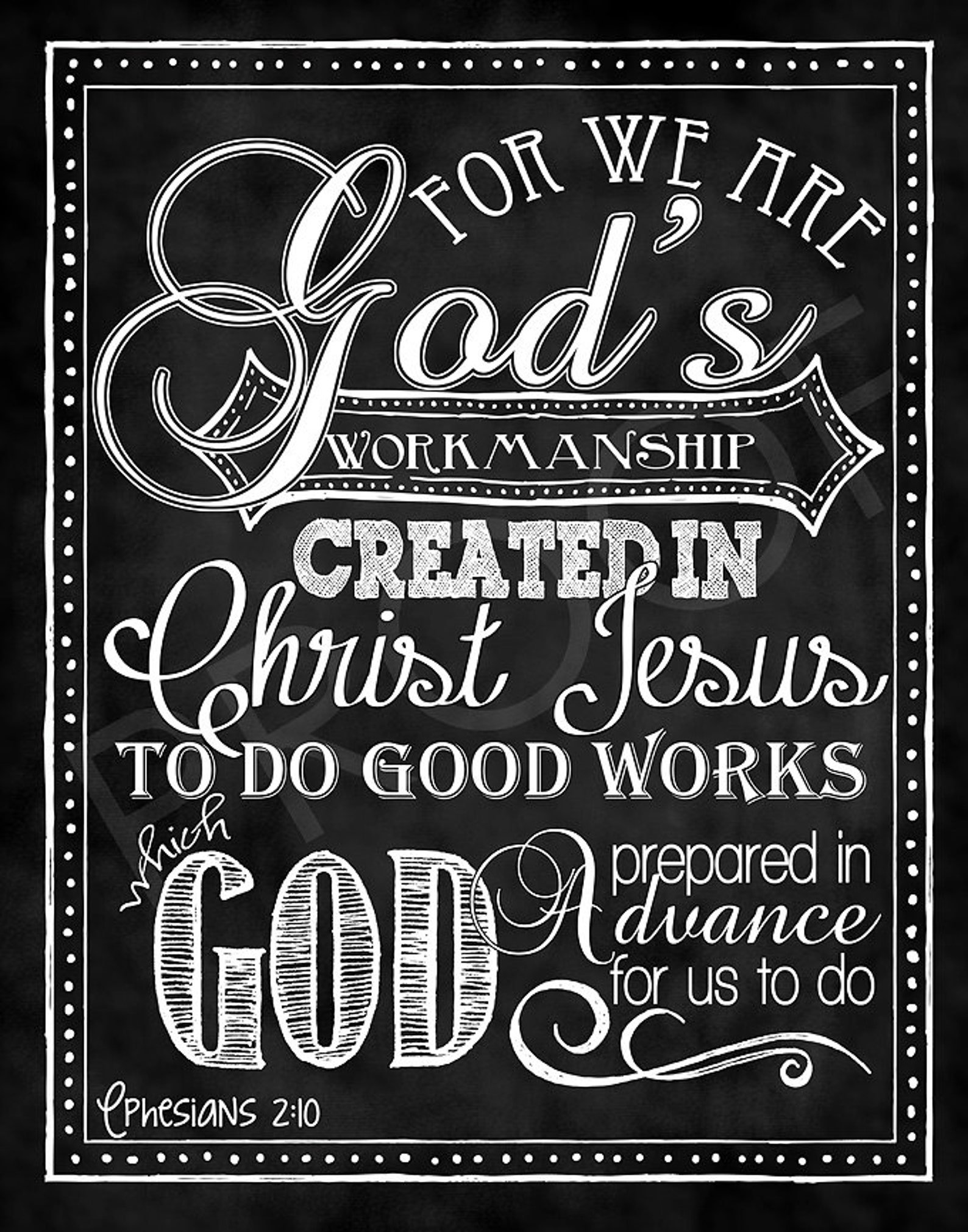 Scripture Art Ephesians 2:10 Chalkboard Style | Etsy