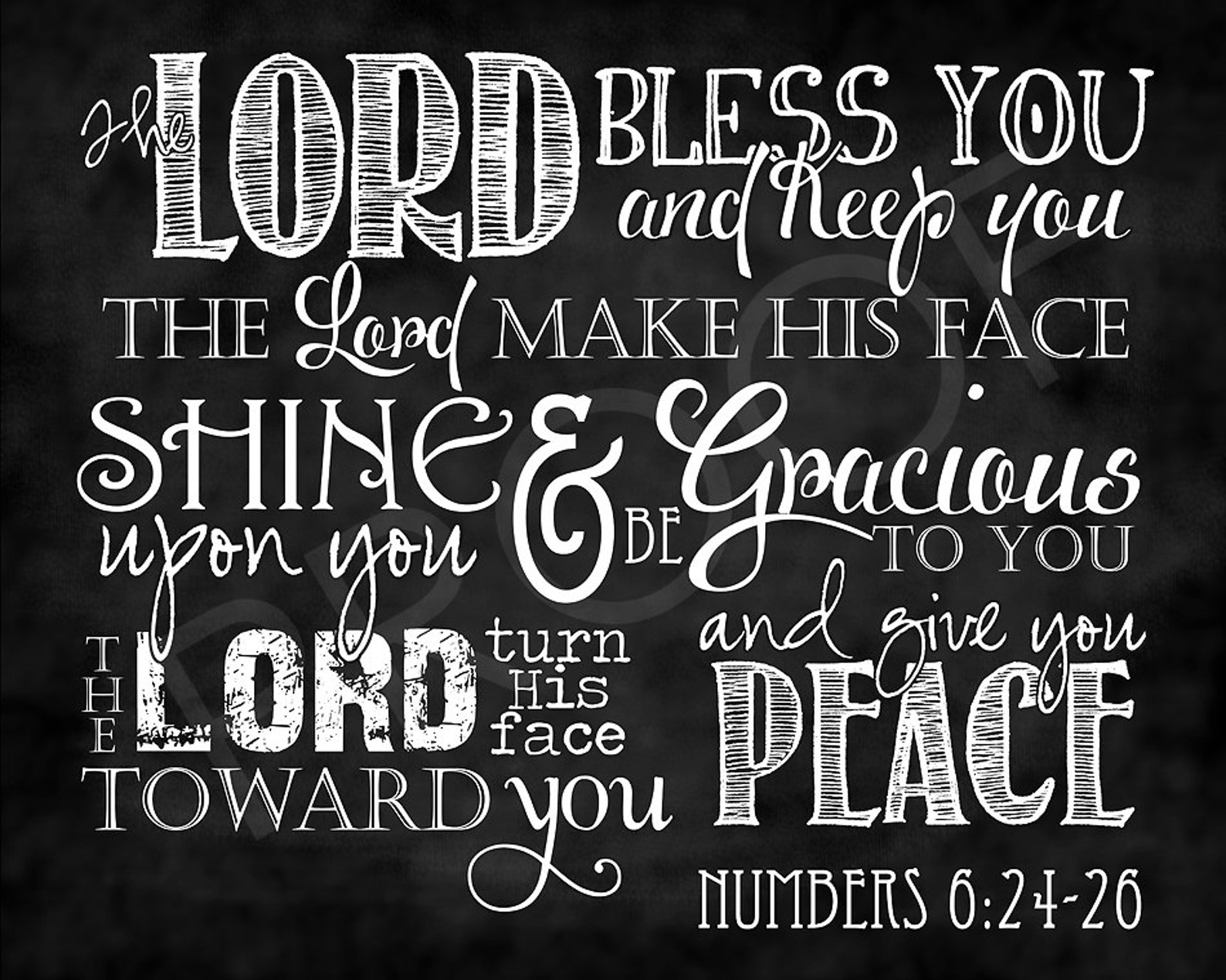Scripture Art Numbers 6:24-26 Chalkboard Style - Etsy
