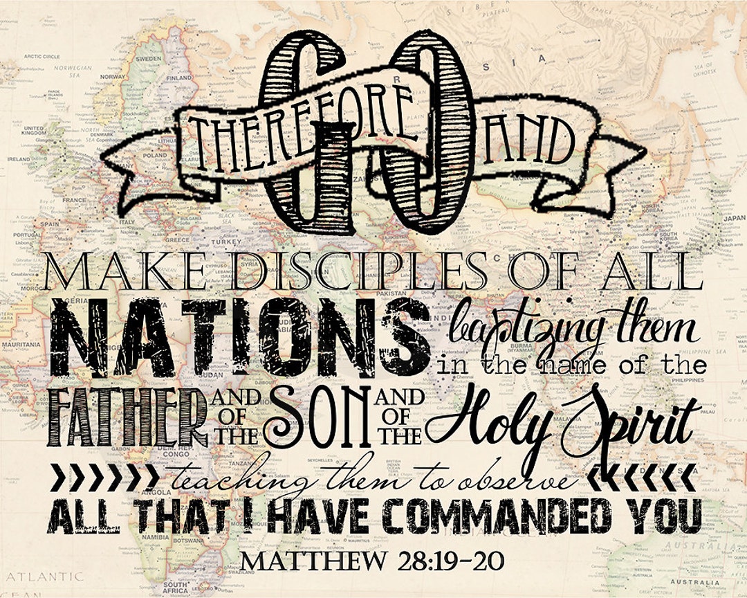 Scripture Art - Matthew 28:19-20 ~ World Map Graphic - Etsy
