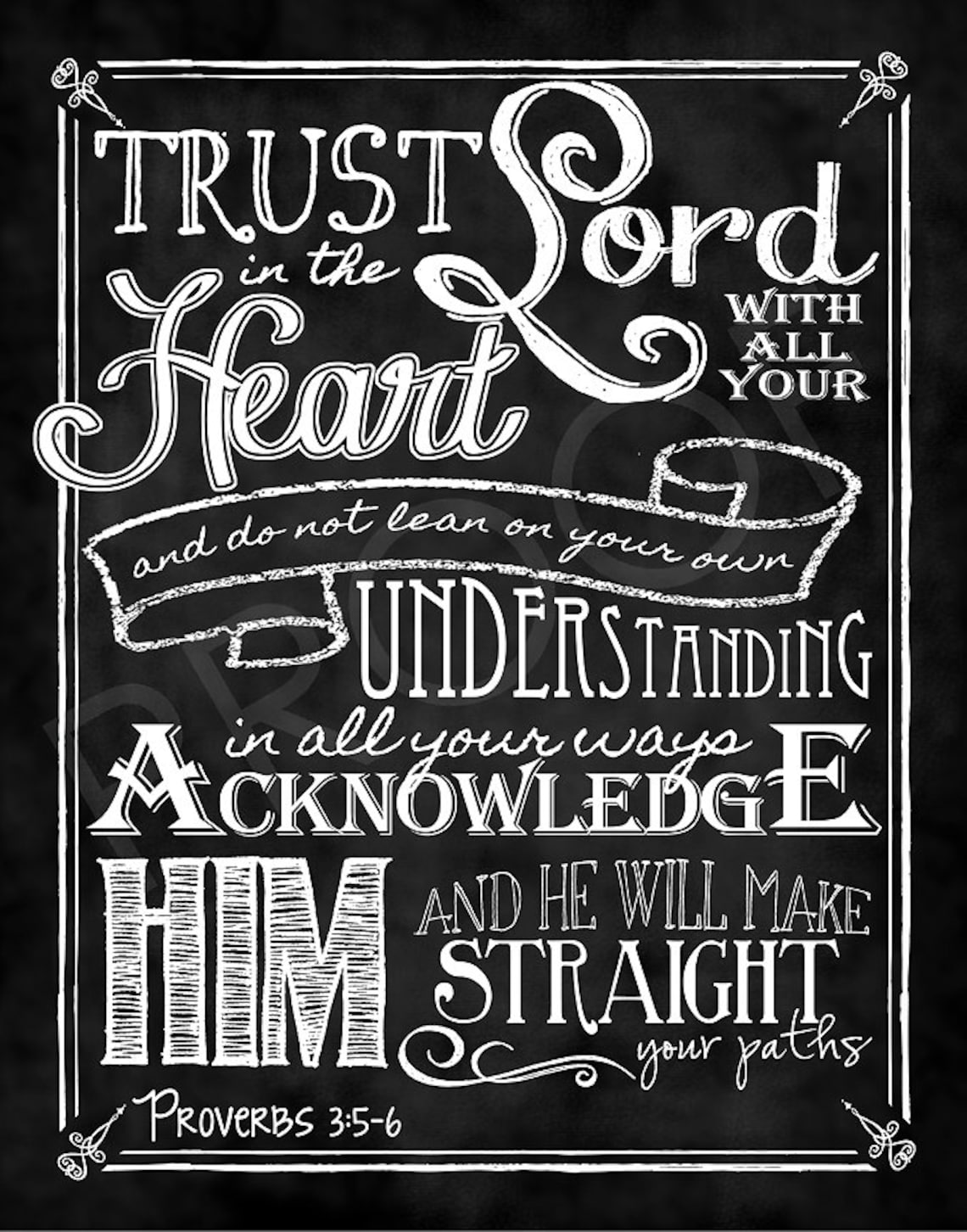 Scripture Art Proverbs 3:5-6 Chalkboard Print - Etsy