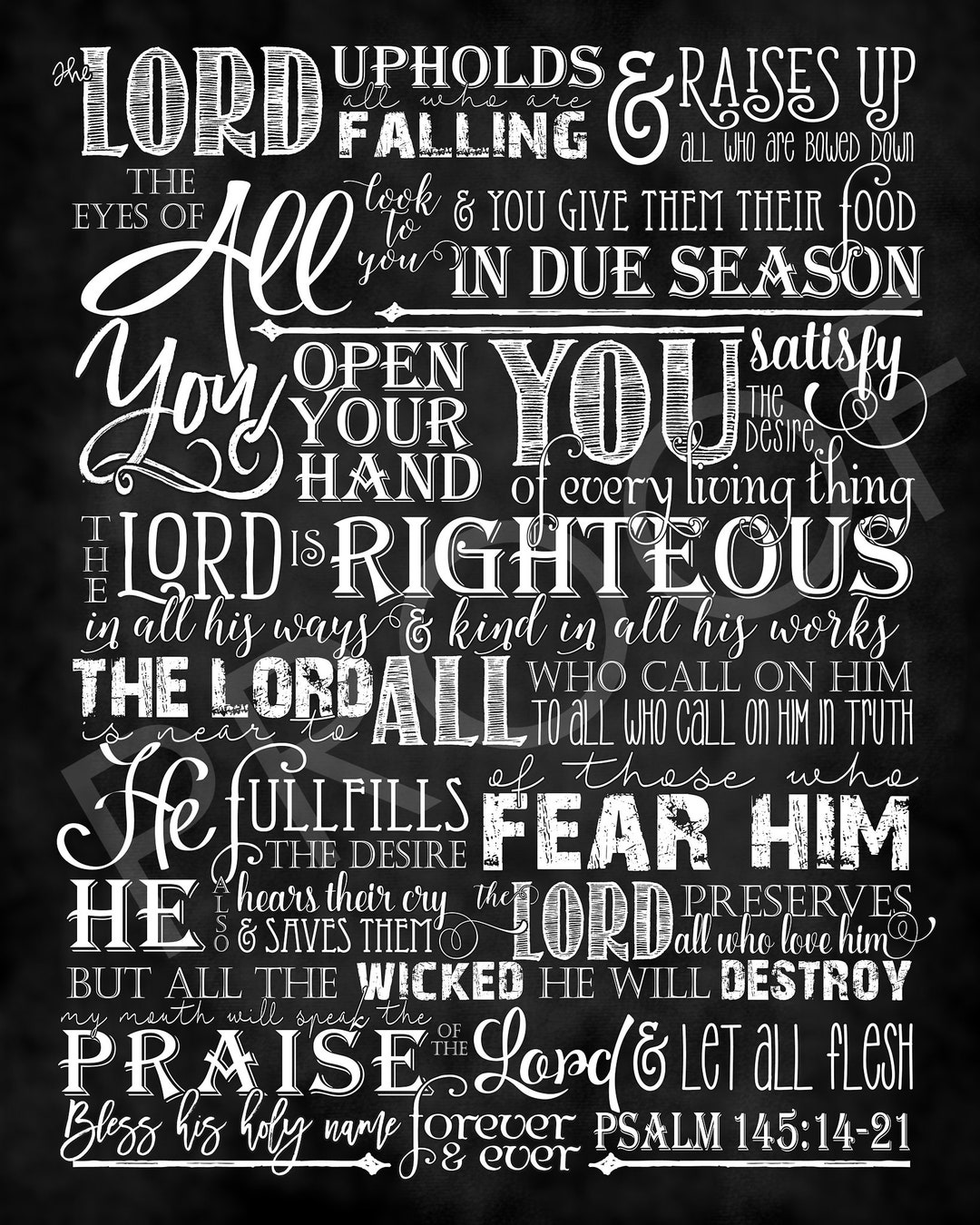 Scripture Art - Psalm 145:14-21 ~ Chalkboard Style - Etsy