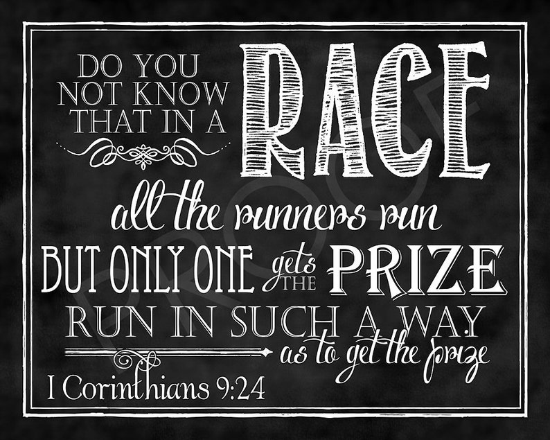 Scripture Art - I Corinthians 9:24 ~ Chalkboard Style - Etsy