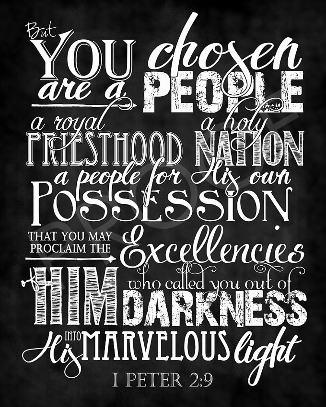 Scripture Art - I Peter 2:9 ~ Chalkboard Style - Etsy