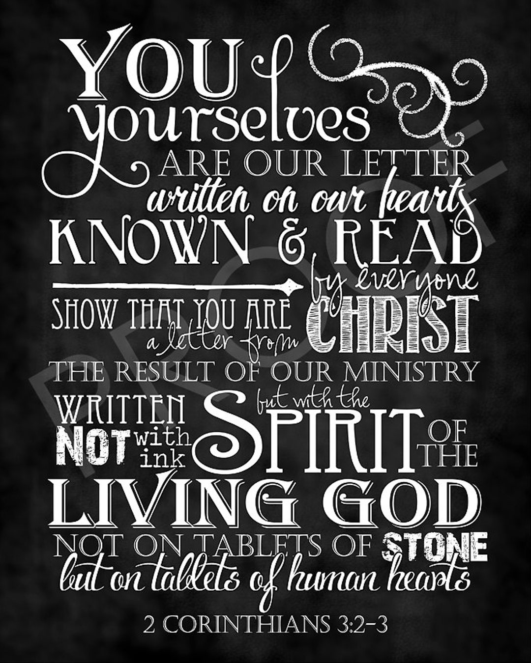 Scripture Art - 2 Corinthians 3:2-3 ~ Chalkboard Style - Etsy