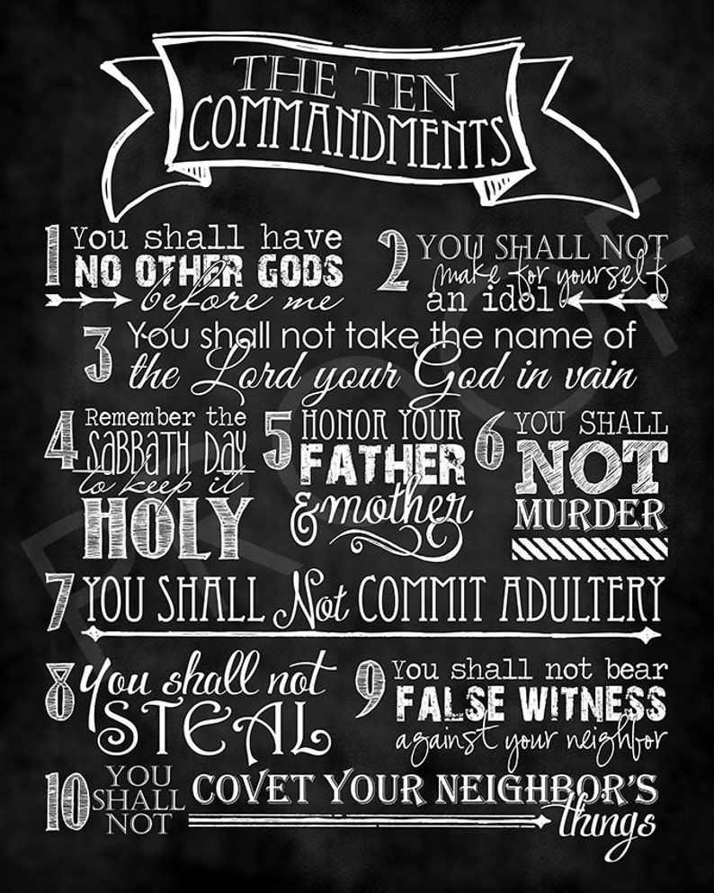 Scripture Art The Ten Commandments Chalkboard Style Etsy