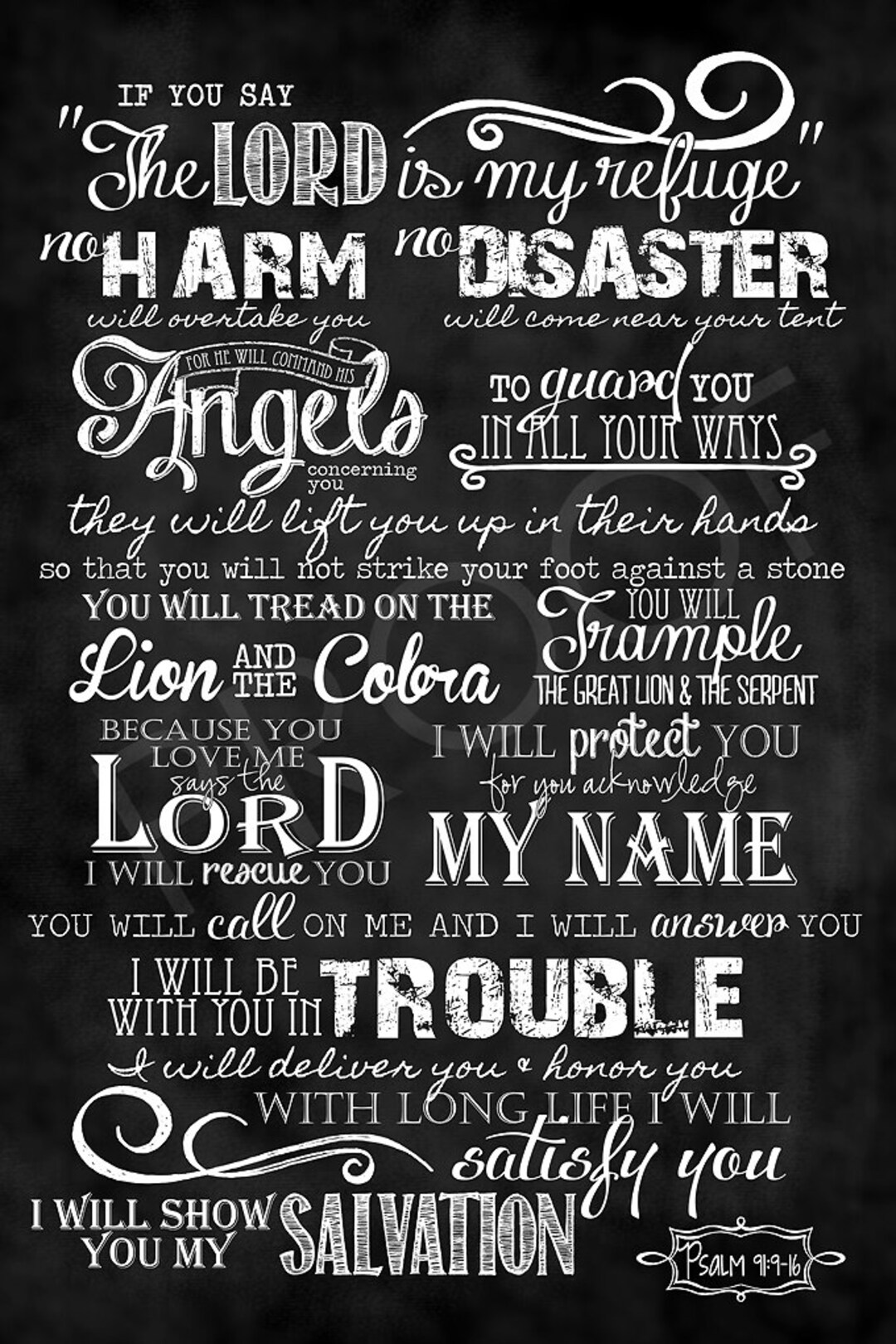 Scripture Art - Psalm 91:9-16 ~ Chalkboard Style - Etsy