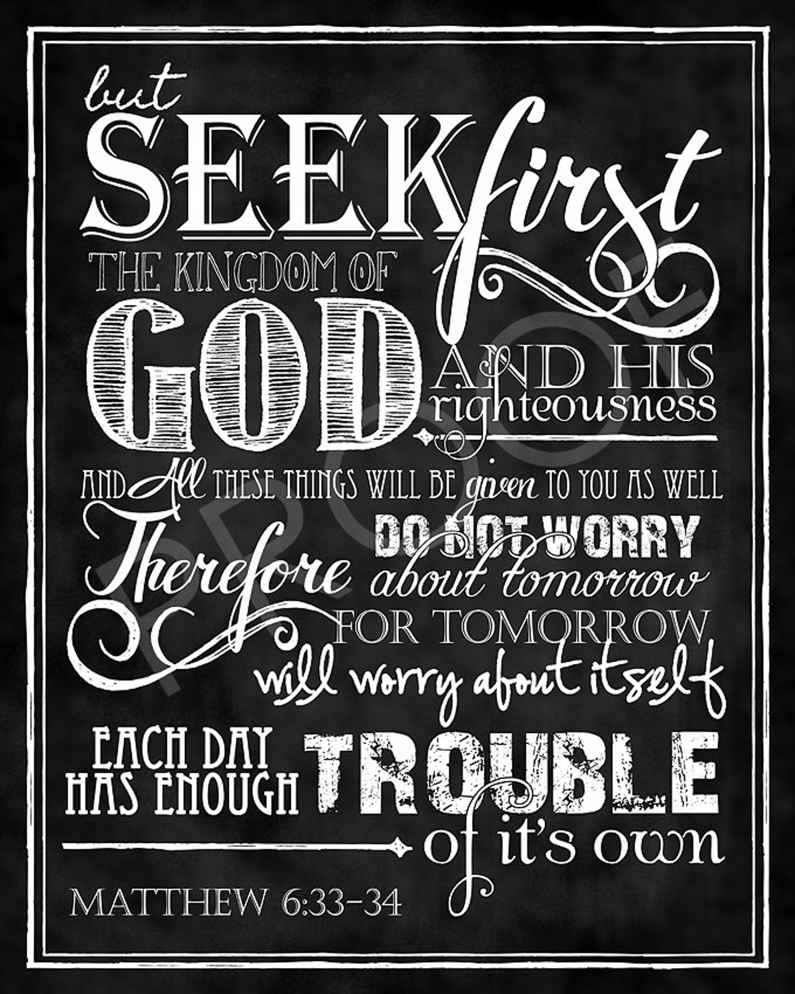 Scripture Art Matthew 6:33-34 Chalkboard Style - Etsy