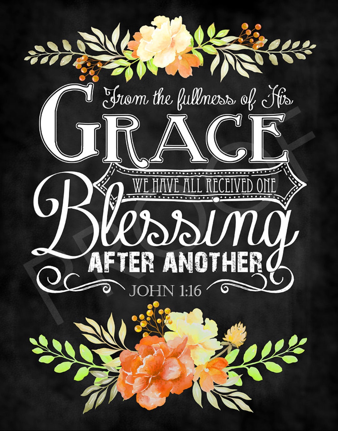 Scripture Art - John 1:16 ~ Chalkboard Style, Fall, Thanksgiving ...