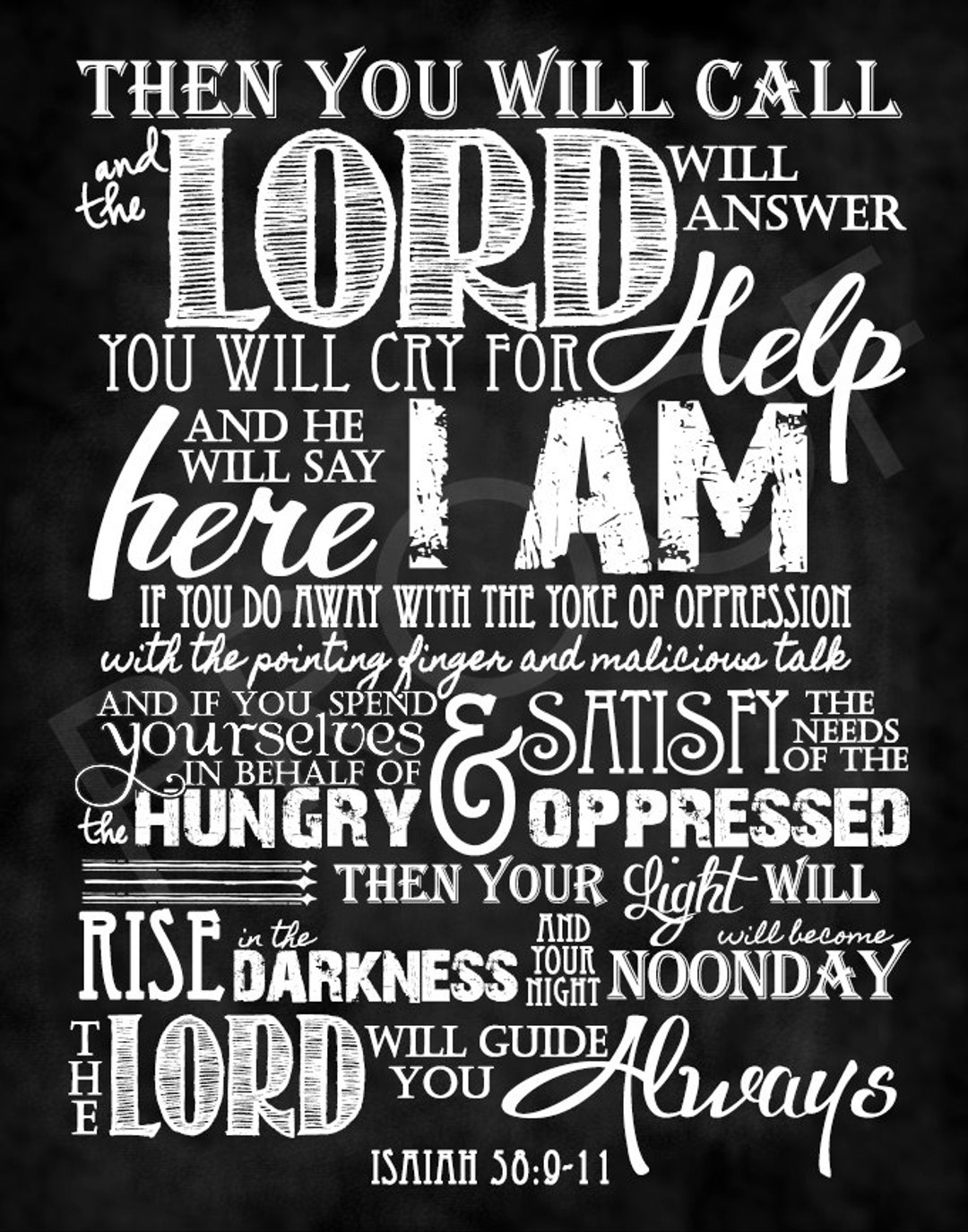 Scripture Art - Isaiah 58:9-11 ~ Chalkboard Style - Etsy